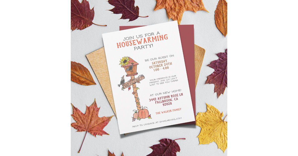 Autumn Birdhouse Crows Welcome Housewarming Invitation | Zazzle