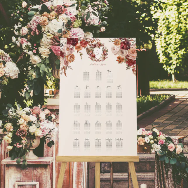 Autumn Blooms Wedding Crest Seating Chart Foam Board | Zazzle