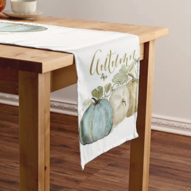 Autumn Blue Pumpkin Table Runner | Zazzle