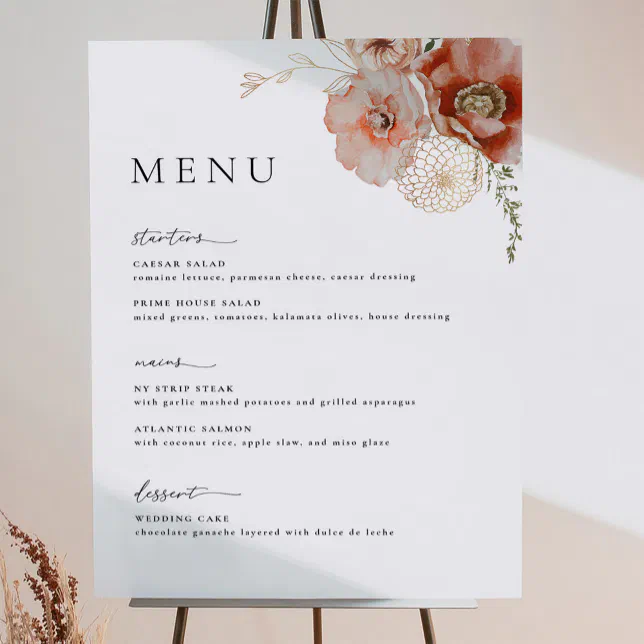 Autumn Bohemian Wedding Menu Foam Core Sign | Zazzle