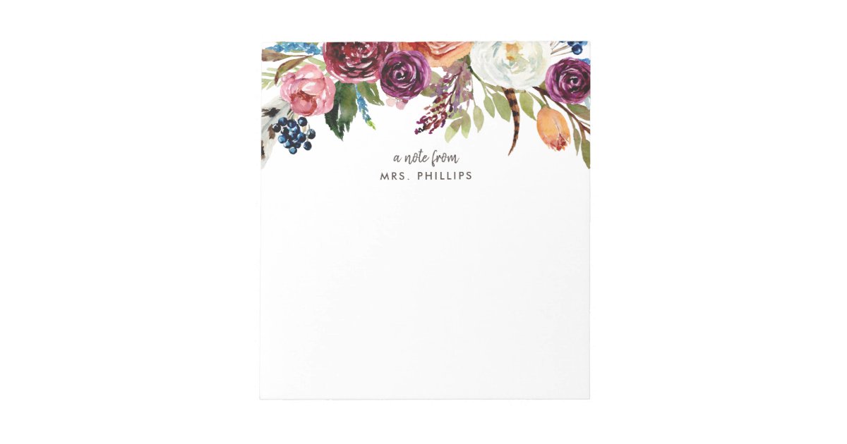 Autumn Boho Blooms Personalized Teacher Notepad | Zazzle