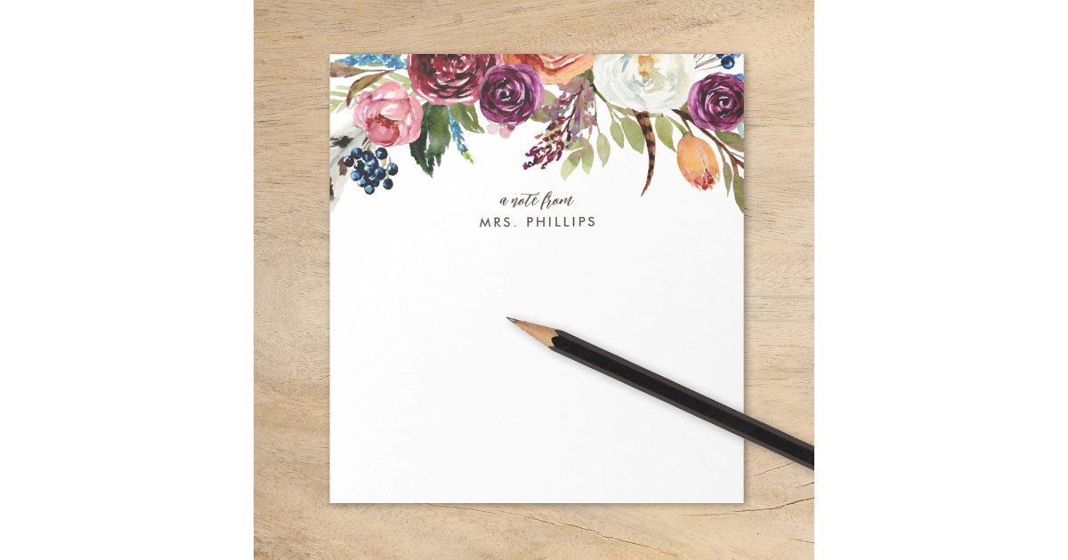 Autumn Boho Blooms Personalized Teacher Notepad | Zazzle