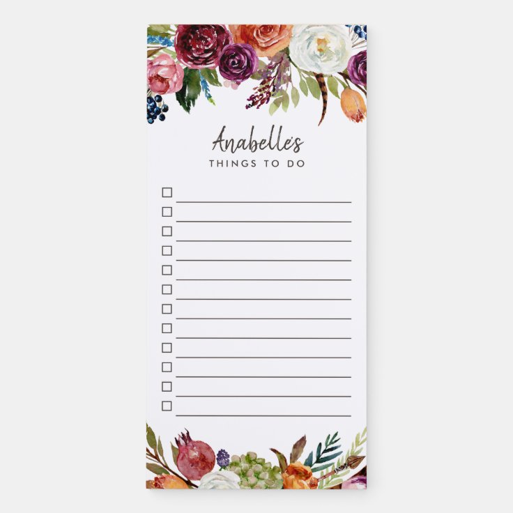 Autumn Boho Blooms Personalized To-Do List Magnetic Notepad | Zazzle