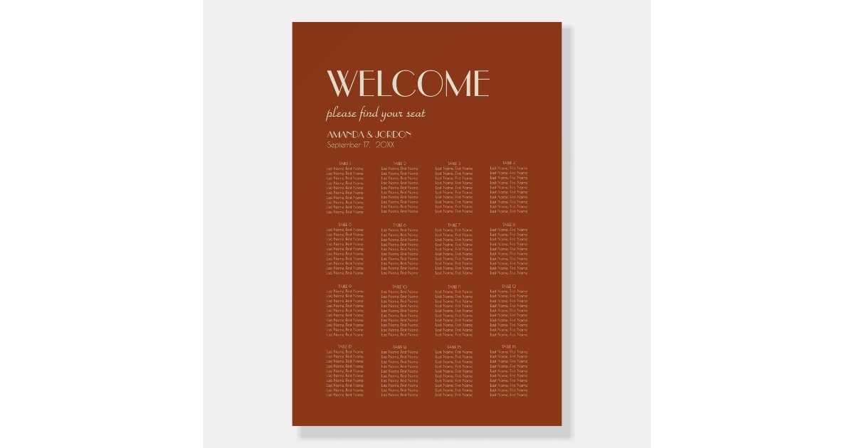Autumn Boho Deco | Rust Seating Chart Welcome Foam Board | Zazzle