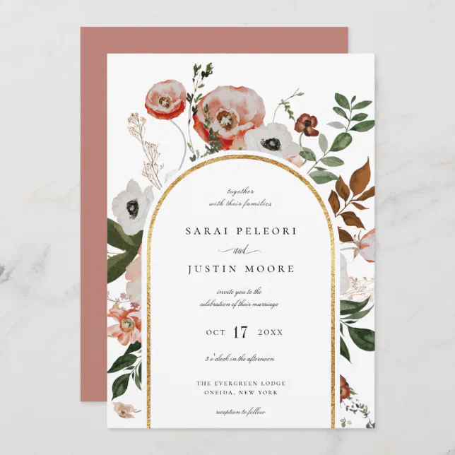 Autumn Botanical Floral Arch Frame Wedding Invitation | Zazzle