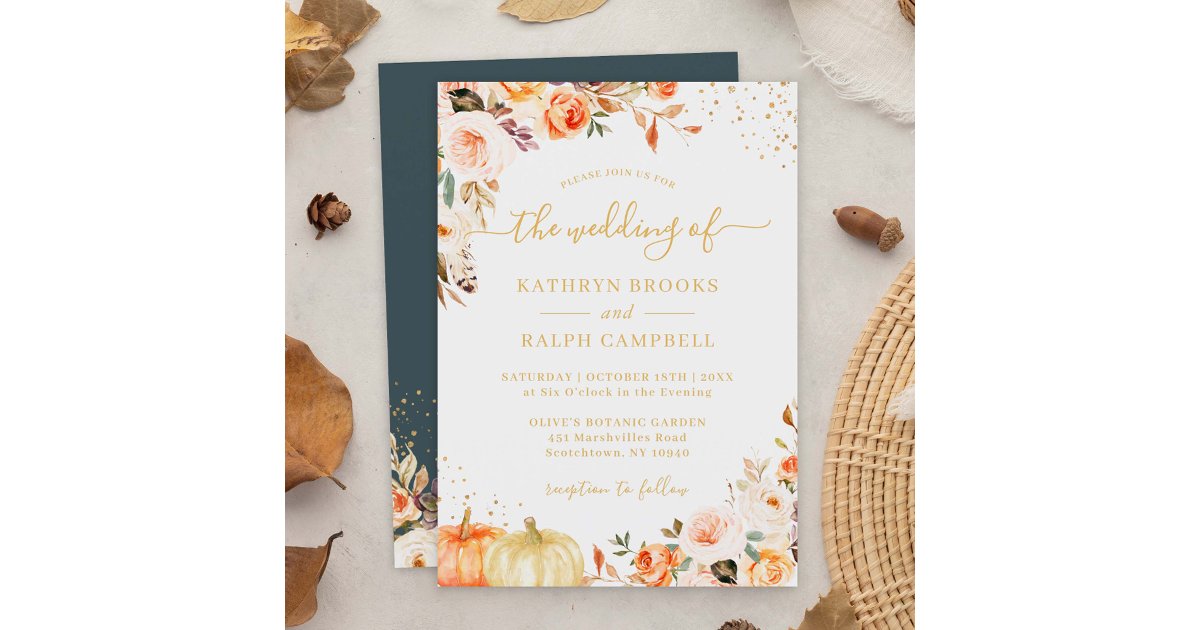 Autumn Botanical Floral Gold Glitters Fall Wedding Invitation | Zazzle