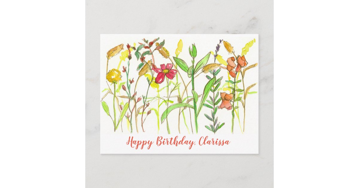 Autumn Botanical Flowers Happy Birthday Postcard | Zazzle