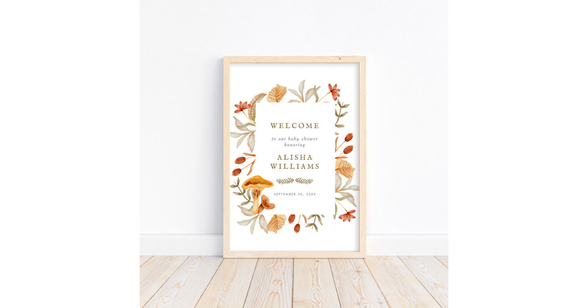 Autumn Botanical Whimsy Fall Baby Shower Welcome Poster | Zazzle
