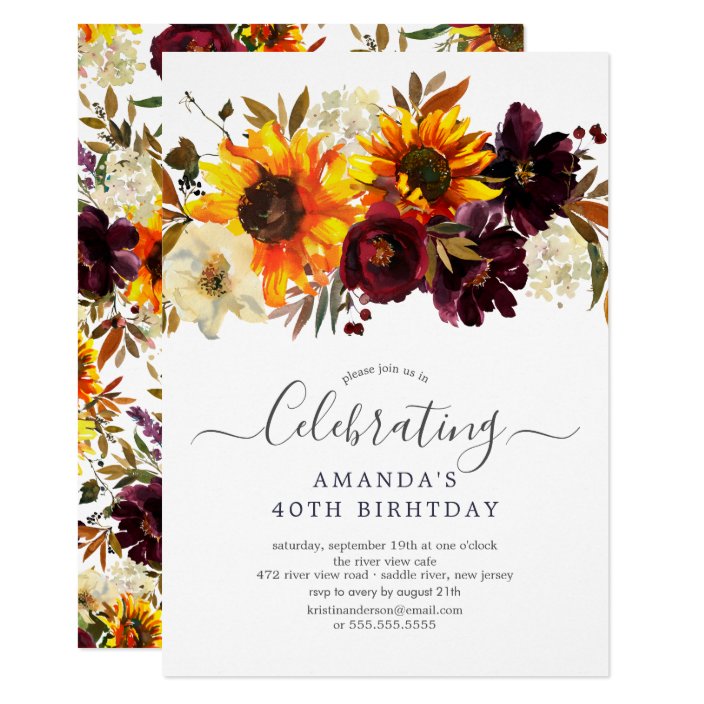 Autumn Bouquet Sunflowers Floral Birthday Party Invitation | Zazzle.com
