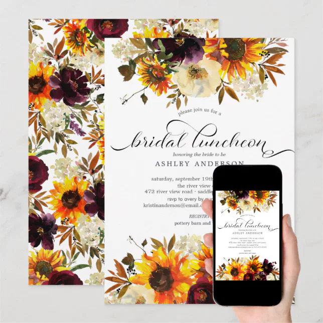 Autumn Bouquet Sunflowers Floral Bridal Luncheon Invitation | Zazzle