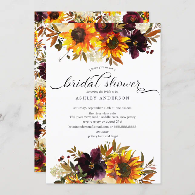 Autumn Bouquet Sunflowers Floral Invitation | Zazzle