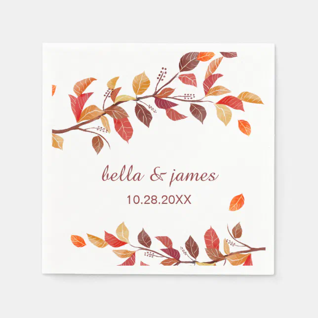 Autumn Branch Leaf Fall Wedding Paper Napkins | Zazzle