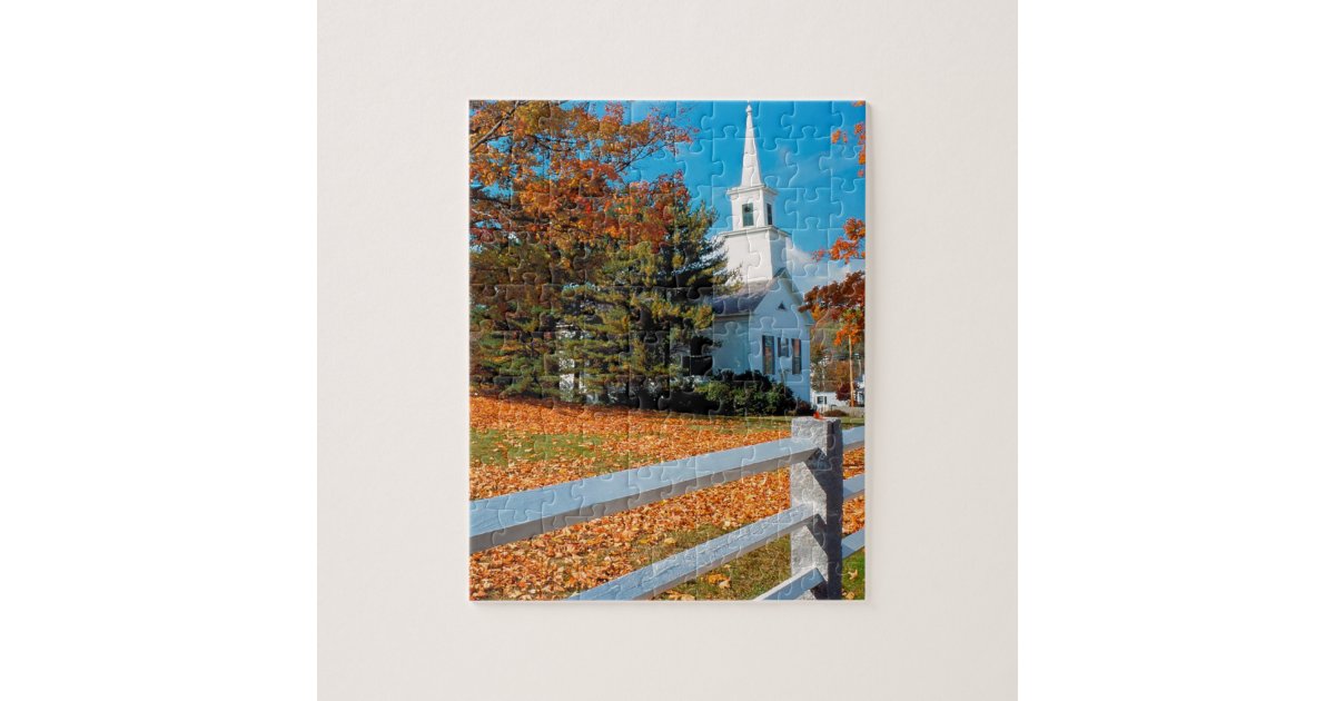 Autumn Church In Splendor New England Jigsaw Puzzle | Zazzle