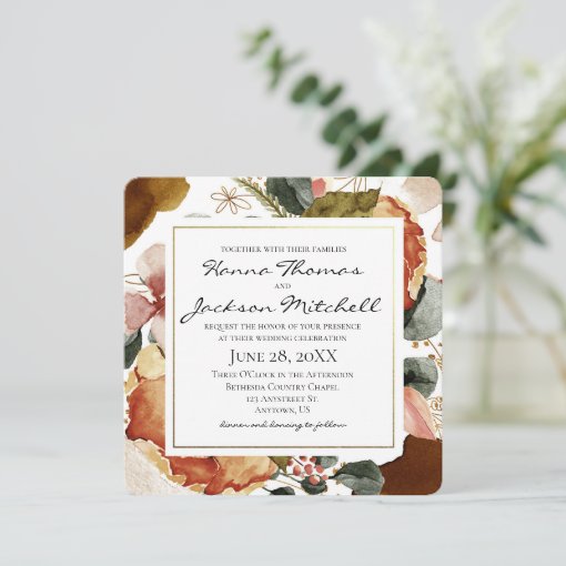 Autumn Colors Fall Floral Watercolor Wedding Invitation | Zazzle