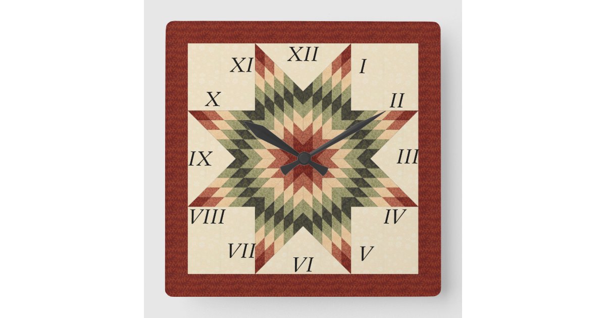 Autumn Colors Lone Star Quilt Design Square Wall Clock | Zazzle