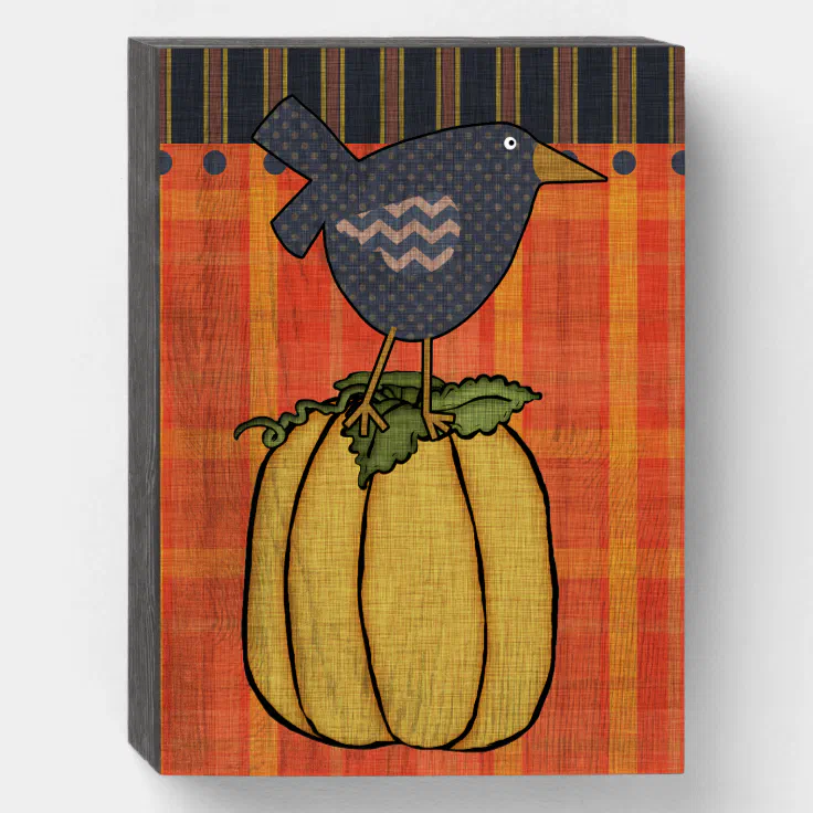 Autumn Crow on Pumpkin Wooden Box Sign | Zazzle