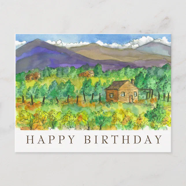 Autumn Desert Watercolor Painting Happy Birthday Postcard | Zazzle