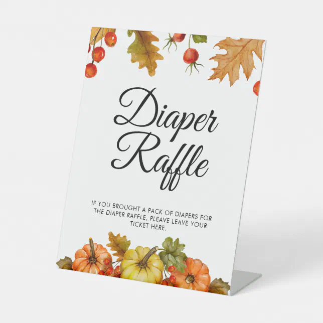 Autumn Diaper Raffle Pumpkin Foliage Fall Pedestal Sign | Zazzle