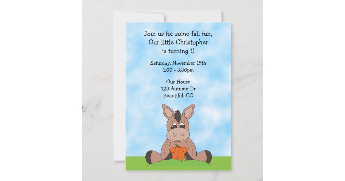 Autumn Donkey 1st Birthday Invitation | Zazzle