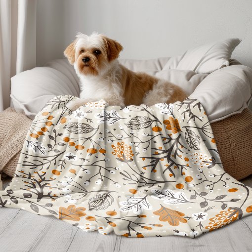 Autumn Fall Berries Leaves and Branches Pattern Fleece Blanket | Zazzle