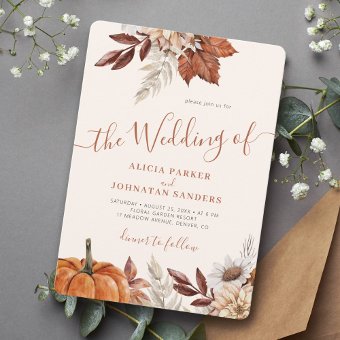 Autumn fall boho botanical ivory wedding invitation | Zazzle