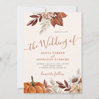 Autumn fall boho botanical ivory wedding invitation | Zazzle