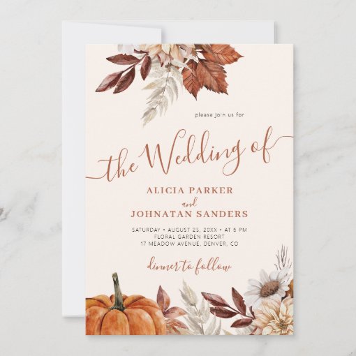Autumn fall boho botanical ivory wedding invitation | Zazzle