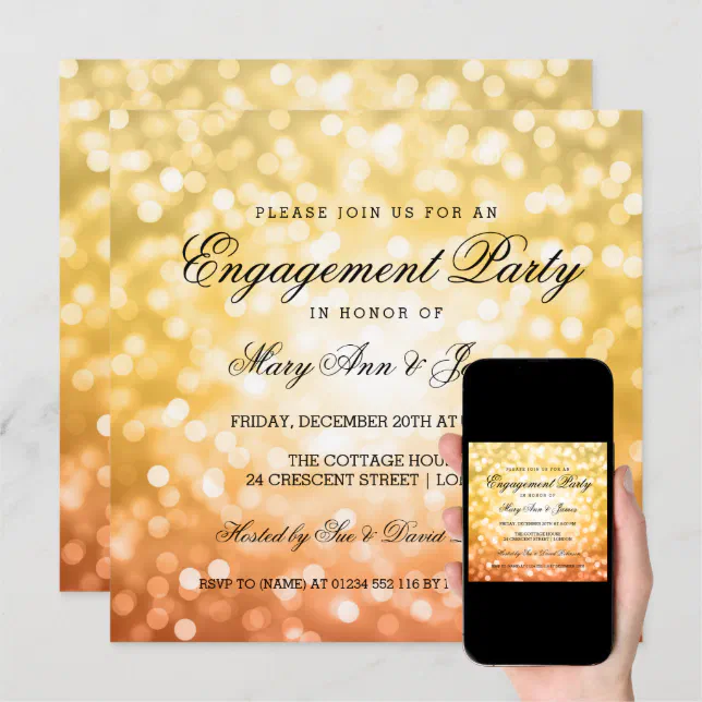 Autumn Fall Bokeh Lights Engagement Party Invitation | Zazzle