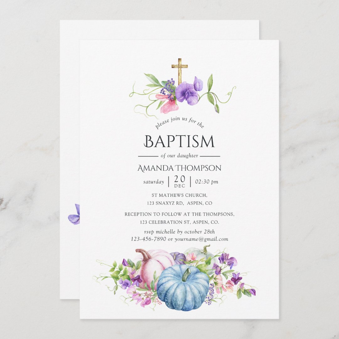 Autumn - Fall Floral Baptism Invitation | Zazzle