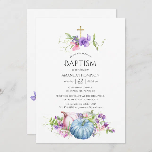 Autumn - Fall Floral Baptism Invitation | Zazzle