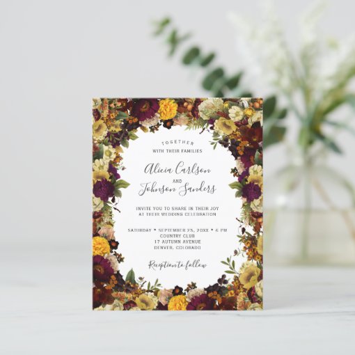 Autumn fall floral budget wedding invitation | Zazzle