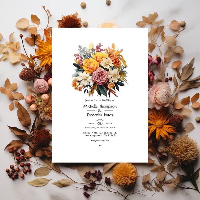 Autumn - Fall Floral Wedding Invitation | Zazzle