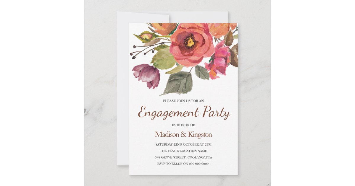 Autumn Fall Flowers Engagement Party Invitation | Zazzle