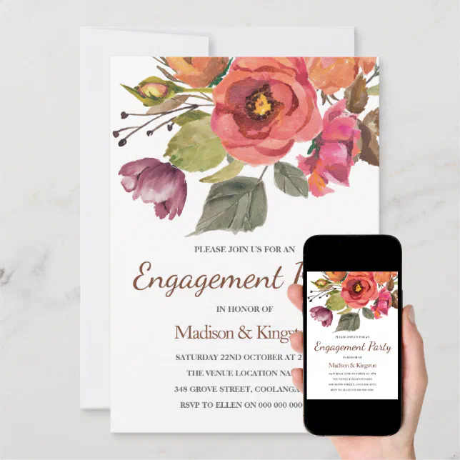 Autumn Fall Flowers Engagement Party Invitation | Zazzle