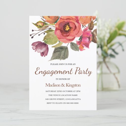 Autumn Fall Flowers Engagement Party Invitation | Zazzle