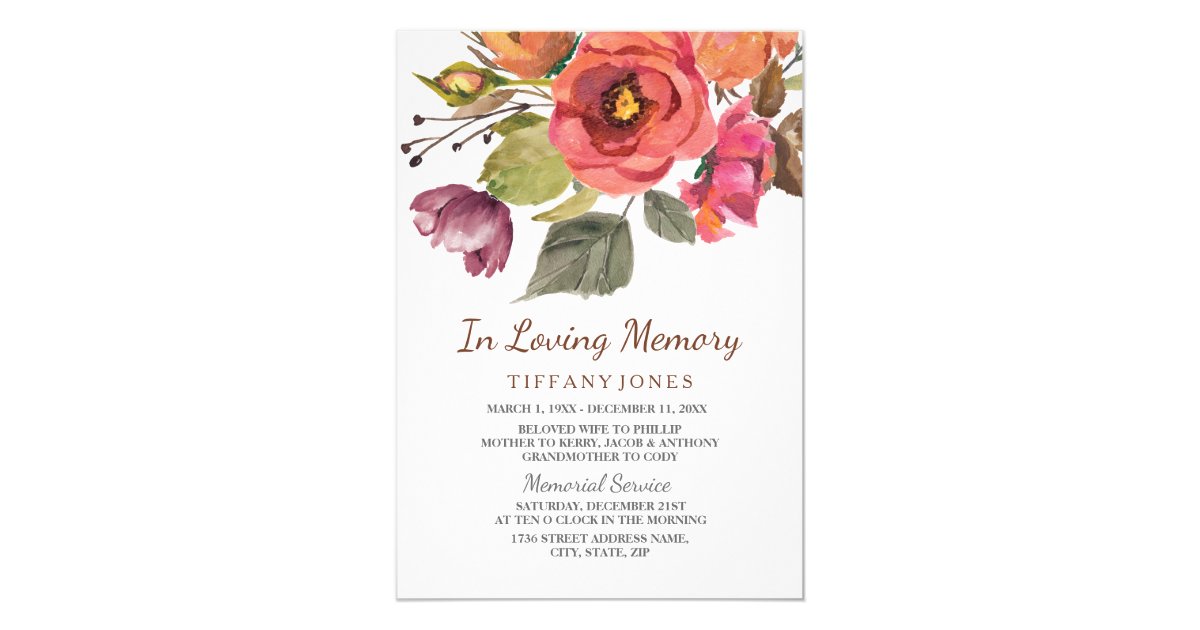Autumn Fall Flowers In Loving memory Service Invitation | Zazzle.com