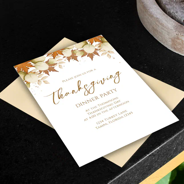 Autumn Fall Foliage Elegant Greenery Thanksgiving Invitation | Zazzle