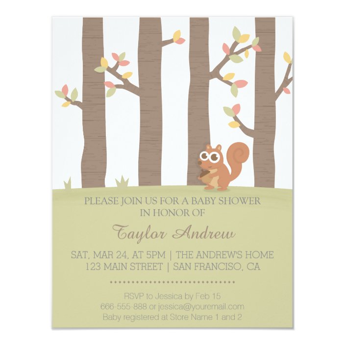 Autumn Fall Forest Squirrel Baby Shower Invitation | Zazzle.com