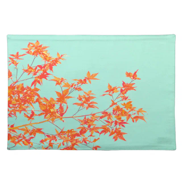 Autumn Fall Leaves in Orange on Mint Green Placemat | Zazzle