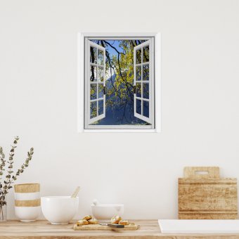 Autumn Fall Leaves Mountain View Faux Window Poster | Zazzle