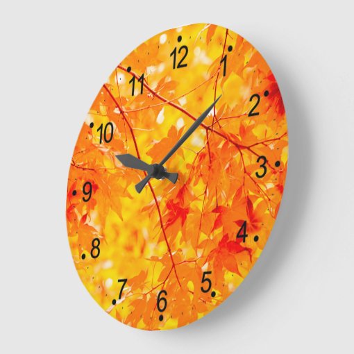 Autumn Fall Leaves Orange Large Clock | Zazzle