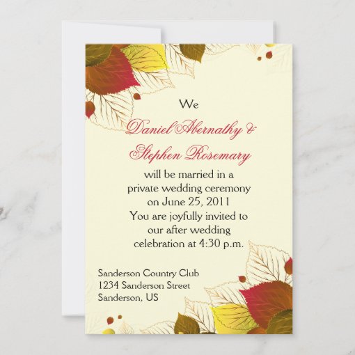 Autumn Fall Leaves Post Wedding Celebration Invitation Zazzle Autumn Fall Leaves Post Wedding Celebration Invitation Zazzle
