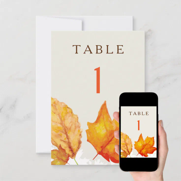 Autumn Fall Leaves Watercolor Table Numbers | Zazzle