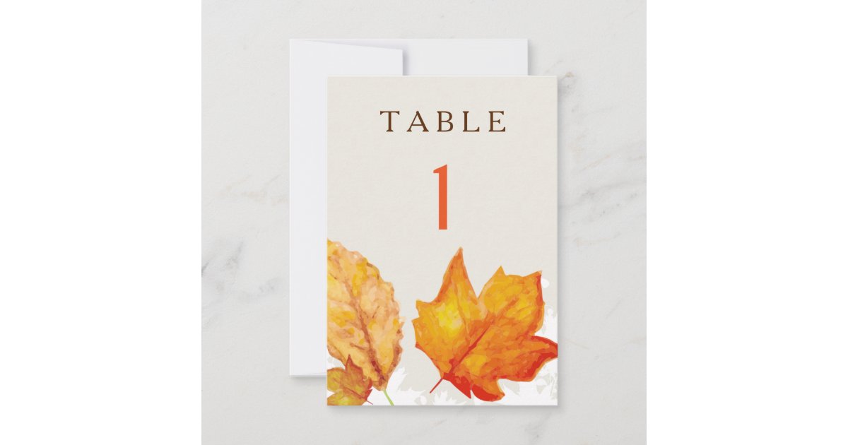 Autumn Fall Leaves Watercolor Table Numbers | Zazzle