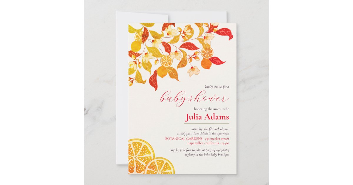 Autumn fall lemon tea party Baby Shower Invitation | Zazzle
