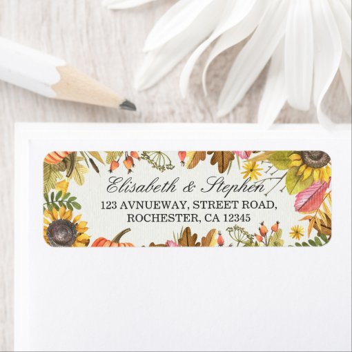 Autumn Fall Maple Leaves Pumpkin Wedding Address Label | Zazzle