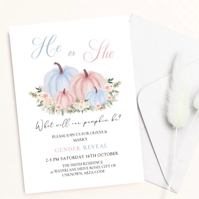 Autumn Fall Pumpkin Baby Gender Reveal Invitation | Zazzle