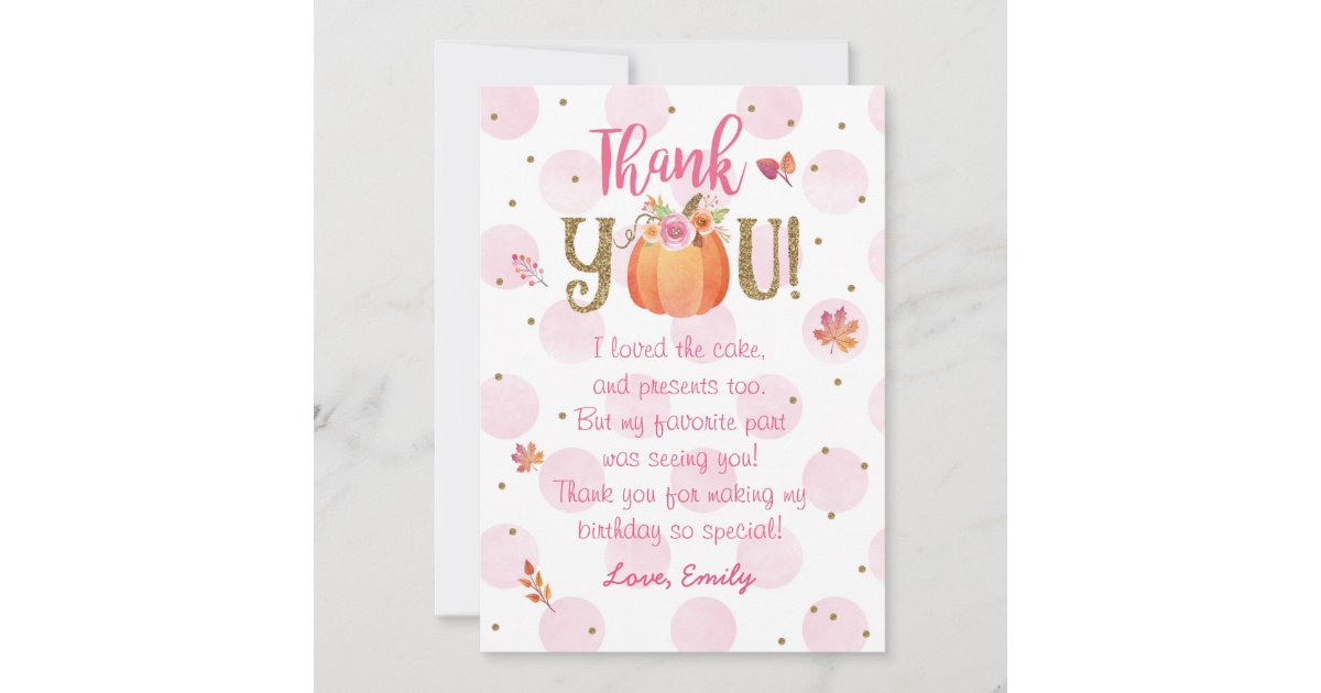 Autumn Fall Pumpkin Birthday Thank You Card | Zazzle