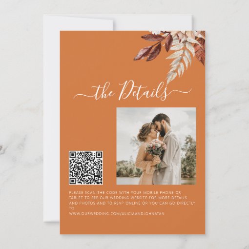 Autumn fall QR code botanical rust orange wedding Invitation | Zazzle