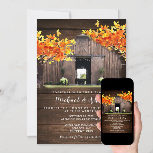 Autumn Fall Rustic Barn Country Wedding Invitation | Zazzle